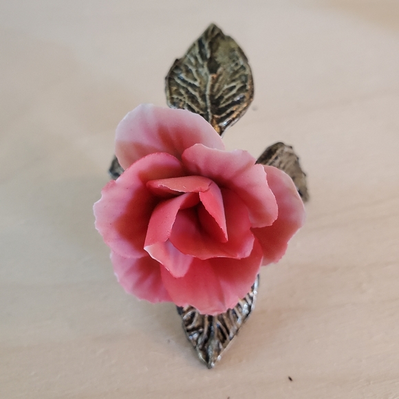 Accents | Ceramic Light Red Rose With Iron Base | Poshmark